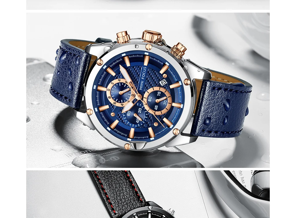 Mini Focus Custom Logo Men Quartz Chronograph Wrist Watch With Leather ...