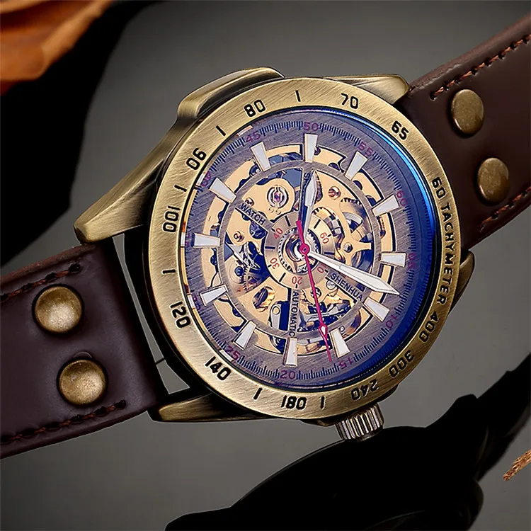 SHENHUA P368 Retro Bronze Skeleton Mechanical Watch for Men | Luxury ...
