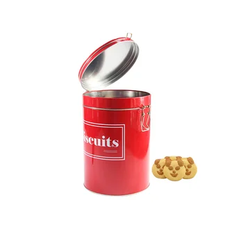 Large Empty Round Airtight Biscuit Cookie Tin Box With Metal Clip Lock ...