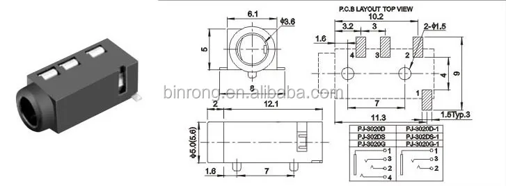 PJ-209 2.5mm Female Audio Connector - 5 Pin DC SMT Stereo Phone Jack