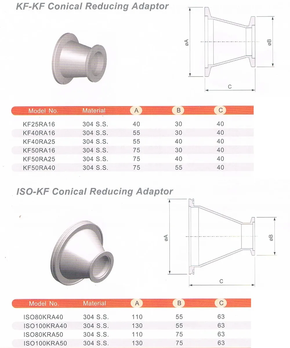 Vacuum Sanitary Pipe Fitting KF-KF Conical Reducing Flange Connector ...