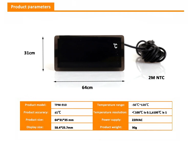 LED Panel Temperature Display Meter Thermometer TPM-910