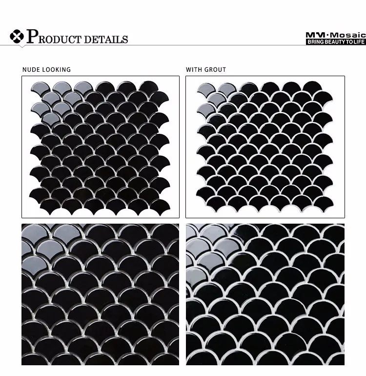 Mm Mosaic Bathroom Kitchen Design Glossy Black Fan Mosaic Tile Pattern ...