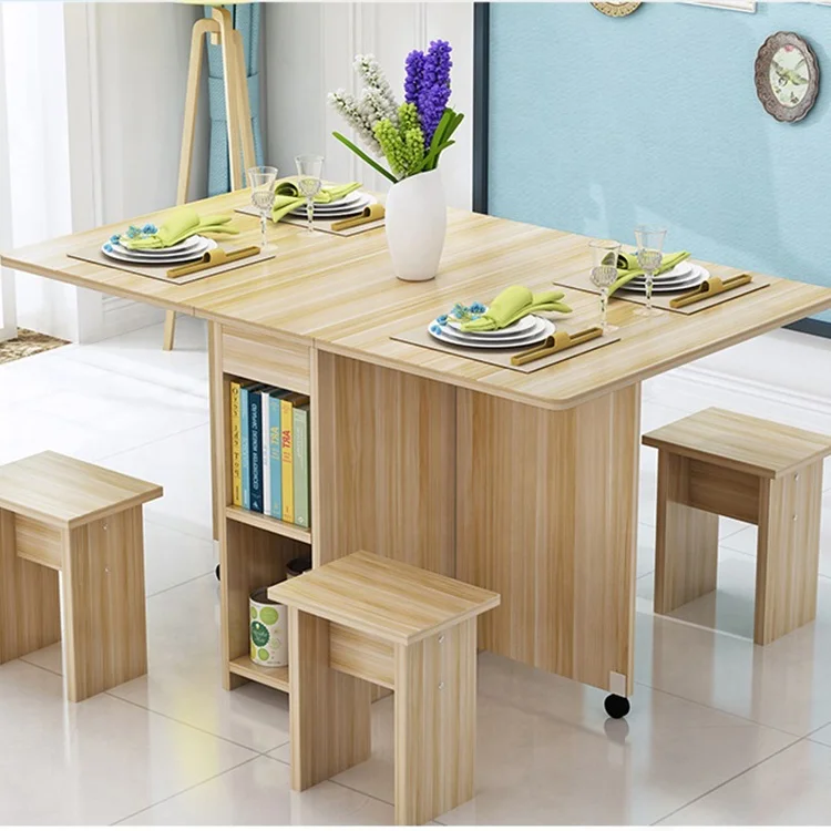Wooden Folding Small Dining Table - Retractable Chair Set