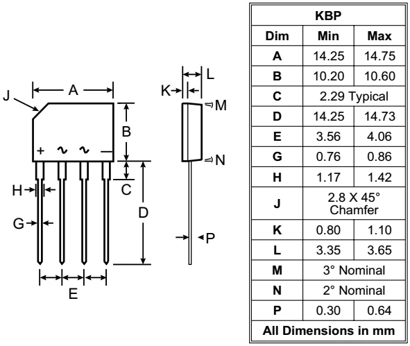 KBP206 Rectifier Bridge - 2A 600V for TV Box Applications