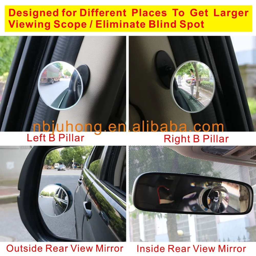 2" Car Convex Wide Angle Mirror Frameless Blind Spot Mirror Fully ...
