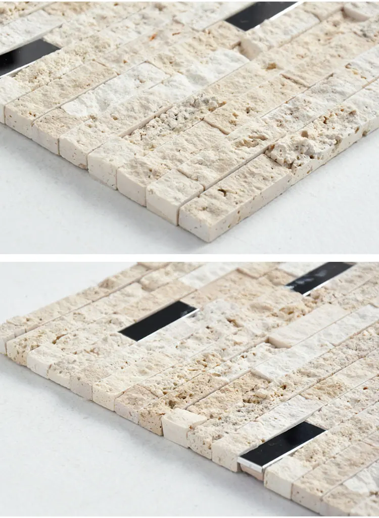 Lander Stone Split Travertine Marble And Metal Mix Mosaic Rock Finish ...