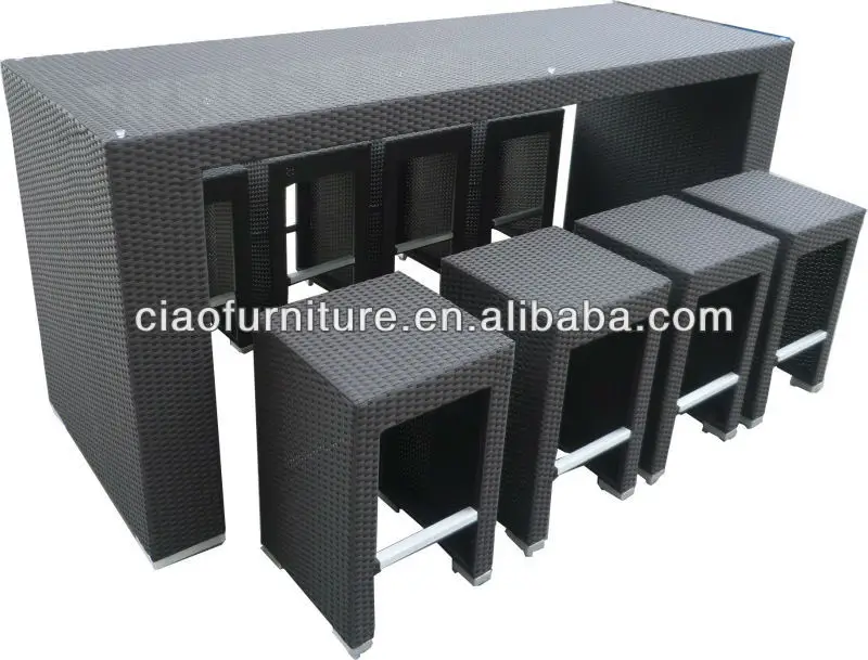 Garden Bar Furniture Night Pub Rattan High Table & Chairs