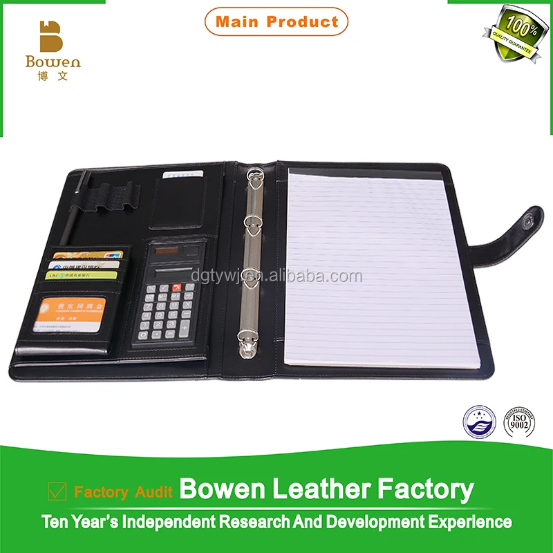 Ma4-e 3-hole File Folder/ Leather Ring Binder Folder With Calculator ...
