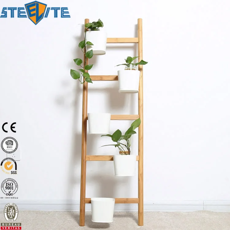 White Bamboo Decorative Vertical Ladder Plant Stand - Buy Vertical ...