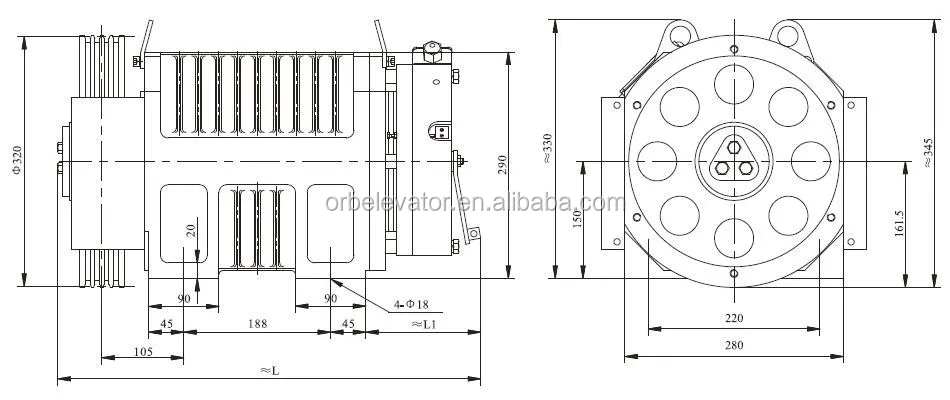 Torin Elevator Traction Machine ERS - 320mm Sheave Motor