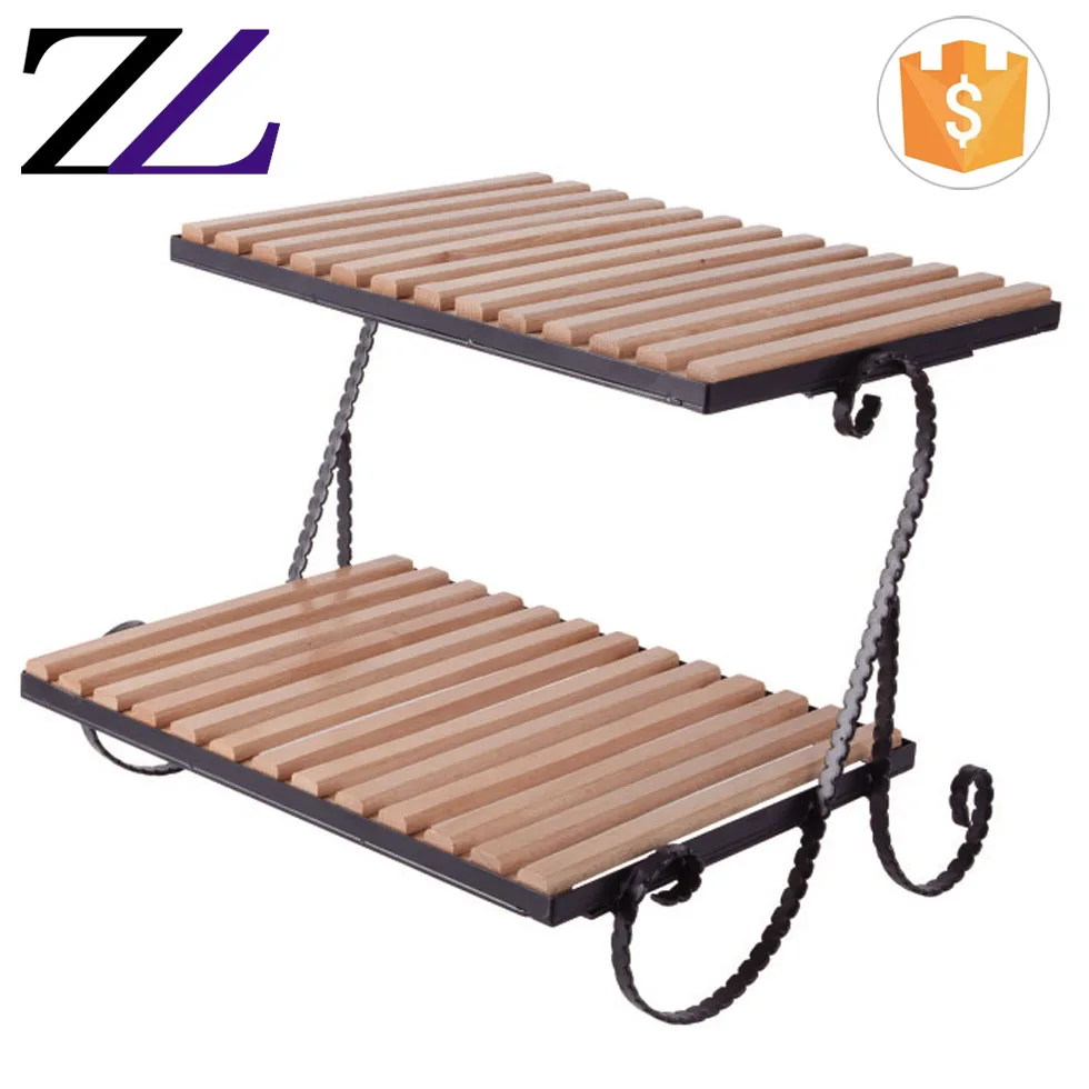 Food Catering Equipment 2 Tier Wooden Buffet Food Display Riser Shelf ...