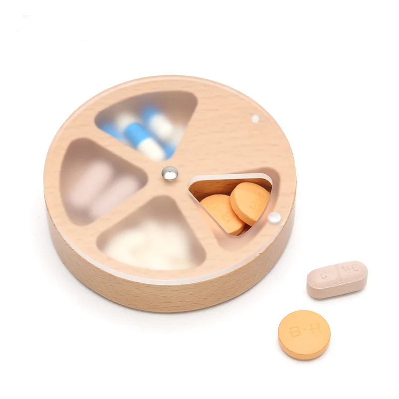 Hot Selling 4 Compartments Wooden Pill Case Pill Box With Slide Cover ...