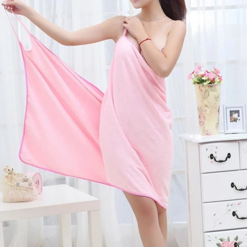 Color Sexy V Neck Wearable Bath Towel With Shoulder Straps Microfiber