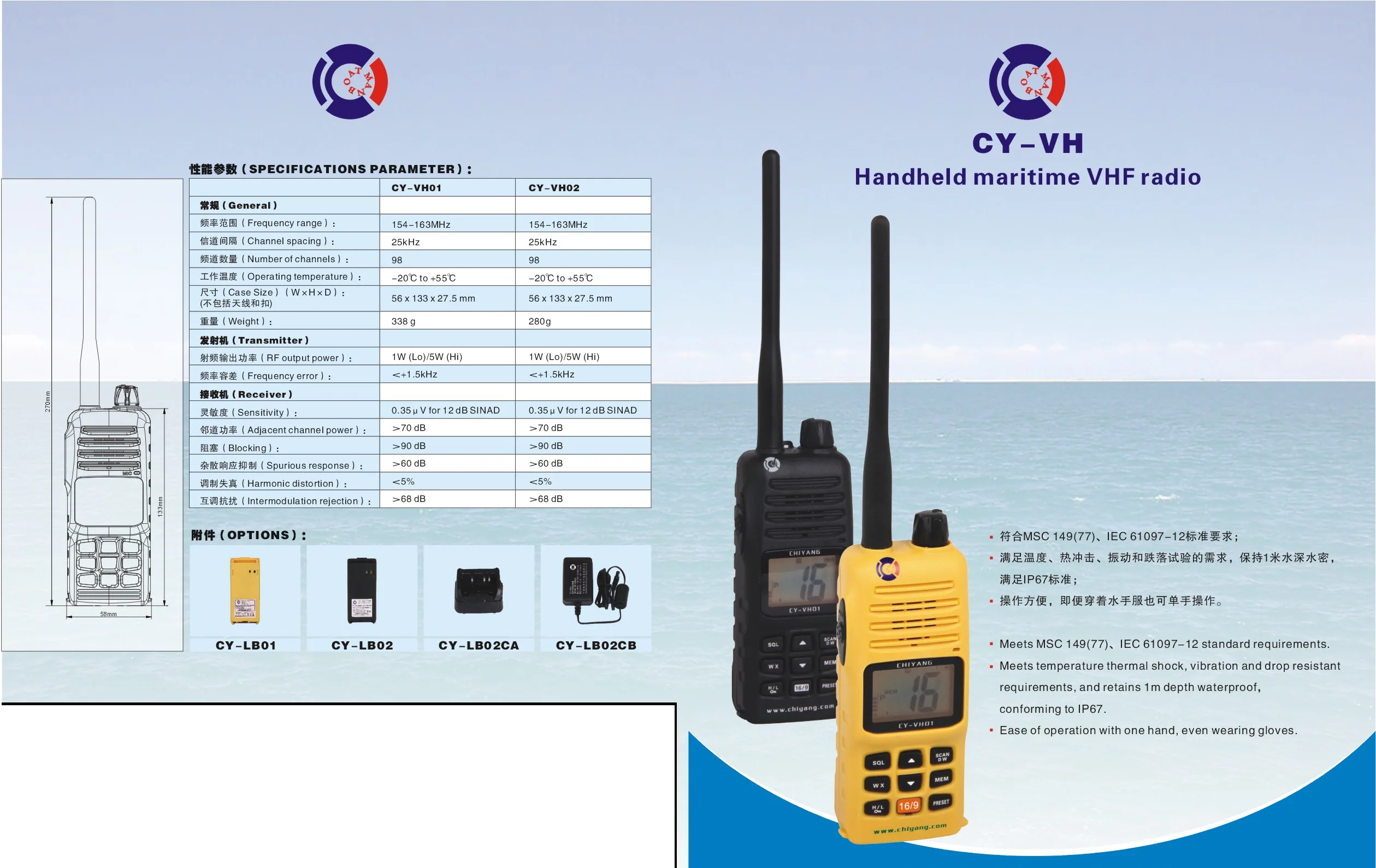 Cy-vh01 Gmdss Two-way Radio Handheld Marine Vhf Radio Cy-vh - Buy Vhf ...