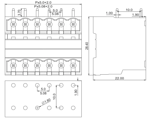Double Rows Pluggable Pcb Terminal Block 5.08mm Pitch Two Layer Right ...