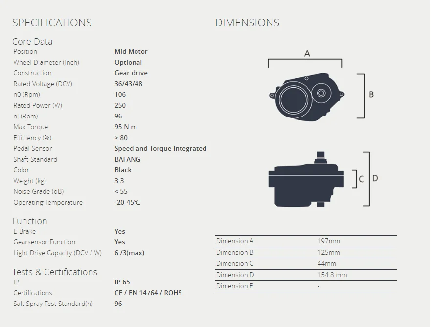 Bafang M500 Mid Drive Motor Kit - 250W Electric Bike Conversion