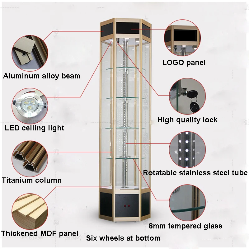 Rotating Glass Display Cabinet for Jewellery Shop Design