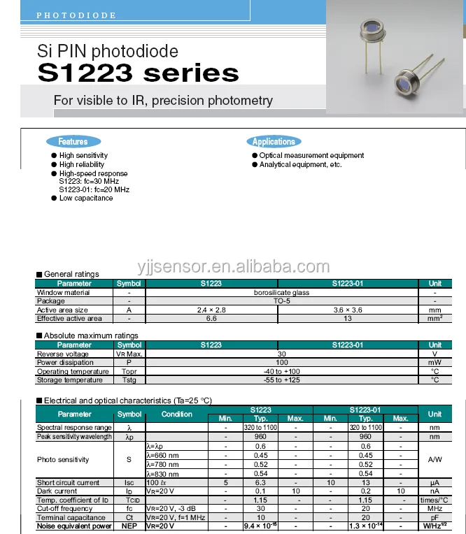 YJJ S1223 S1223-01 Infrared Silicon Photocell for Spacecraft