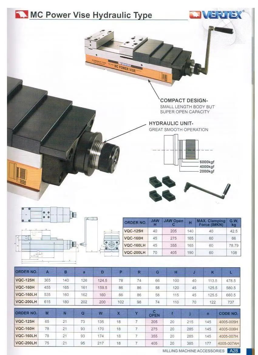 VERTEX MC Power Vise Hydraulic - Precision Milling Vise