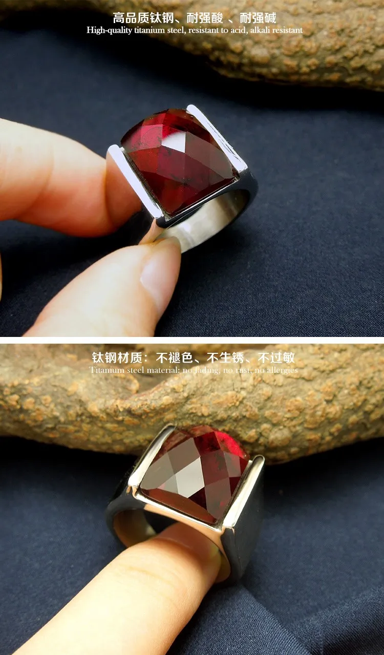 Stainless Steel Wedding Finger Ruby Gemstone Mens Red Zircon Ring Women ...