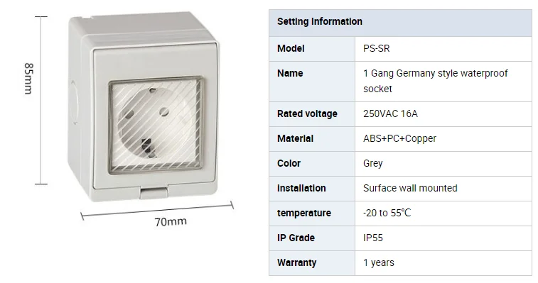 Ip55 Germany Style 250vac 16a 1gang Surface Wall Mounted Waterproof ...