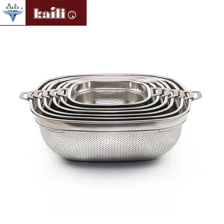 Square Stainless Steel Rice Colander Set with Handle