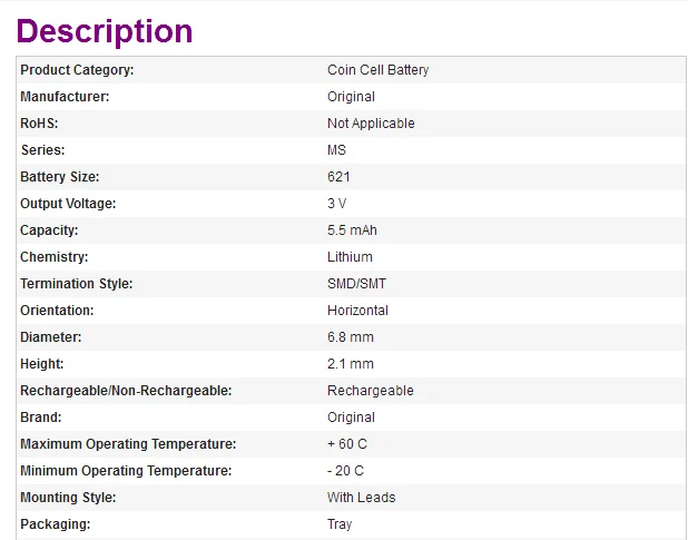 Ms621fe Fl11e Lithium Rechargeable Battery 3v Lithium Ms621 Battery ...
