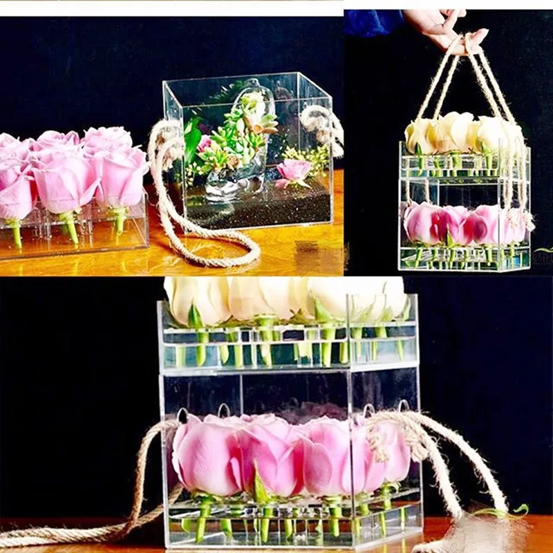 12 Hole Clear Acrylic Flower Display Storage Case For Rose With Water ...