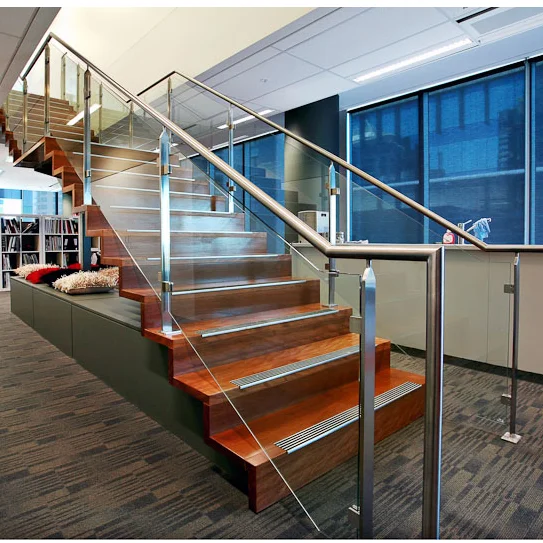 Indoor Frameless Plexiglass Stair - Stainless Steel Pipe