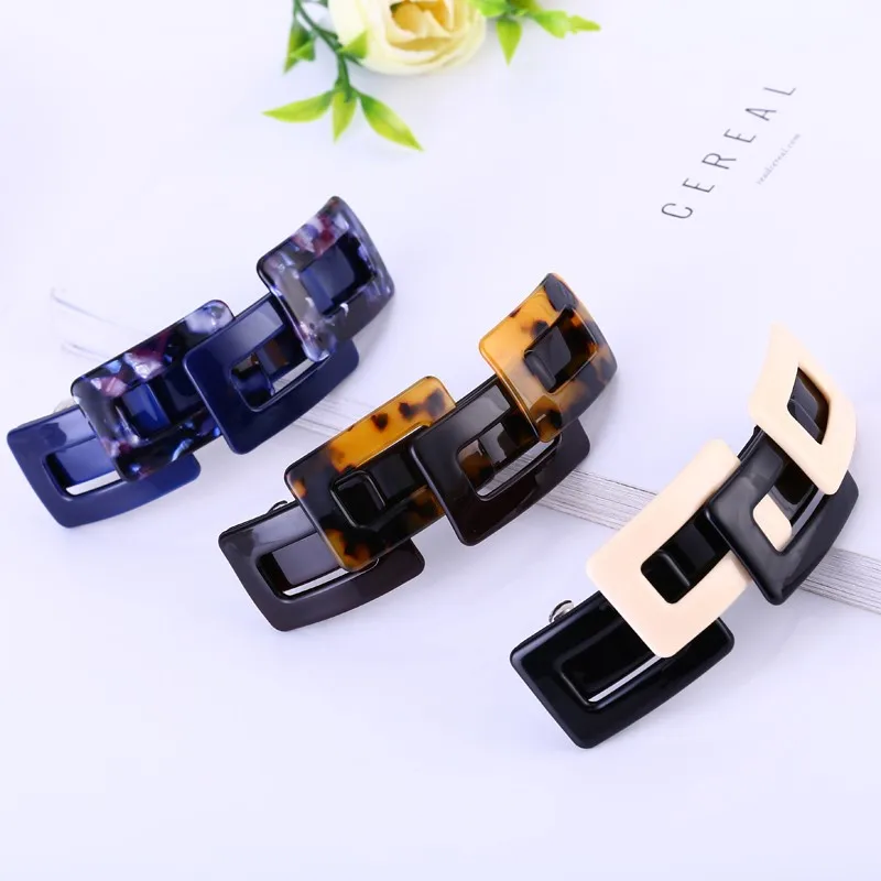New Fashion Splicing Square Shaped Hair Clip - Vintage Acetate