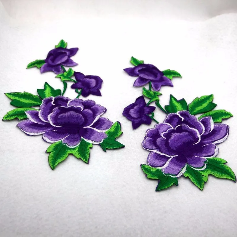 1 Pair Pink Red Blue Flowers Embroidered Patches for Clothes