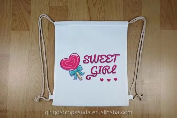 White Canvas Custom logo Sport Drawstring Blank Sublimation Backpack ...