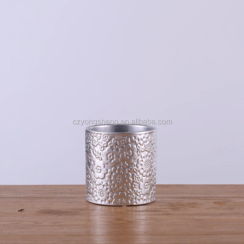 Embossed Matt Shinny Silver Flower Pot - Elegant Home Decor