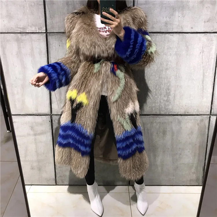 Autumn Fashion Knitted Fur Coat Women Turn-down Collar