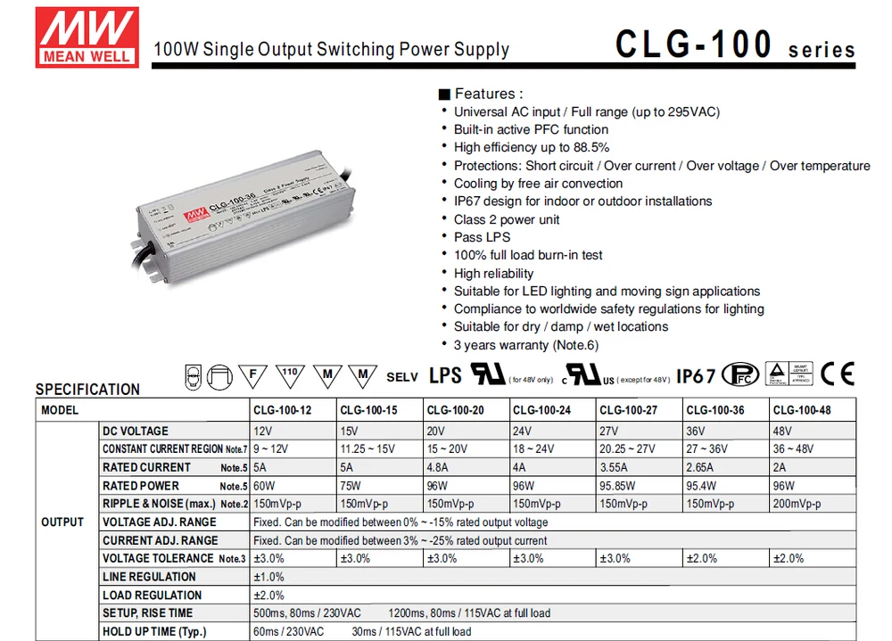 Meanwell Clg-100 Series 100w 24v 4a Clg-100-24 Single Output Switching ...
