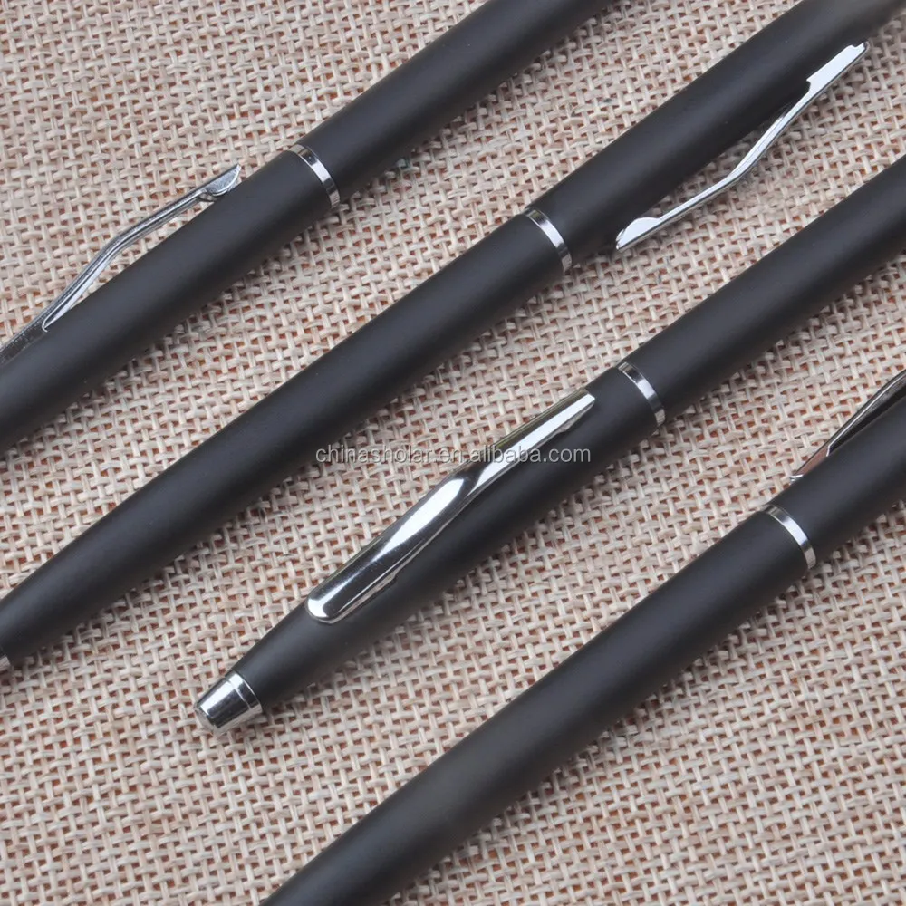 Free Sample Slim Black Ink Metal Ball Pen for Hotel Promotions