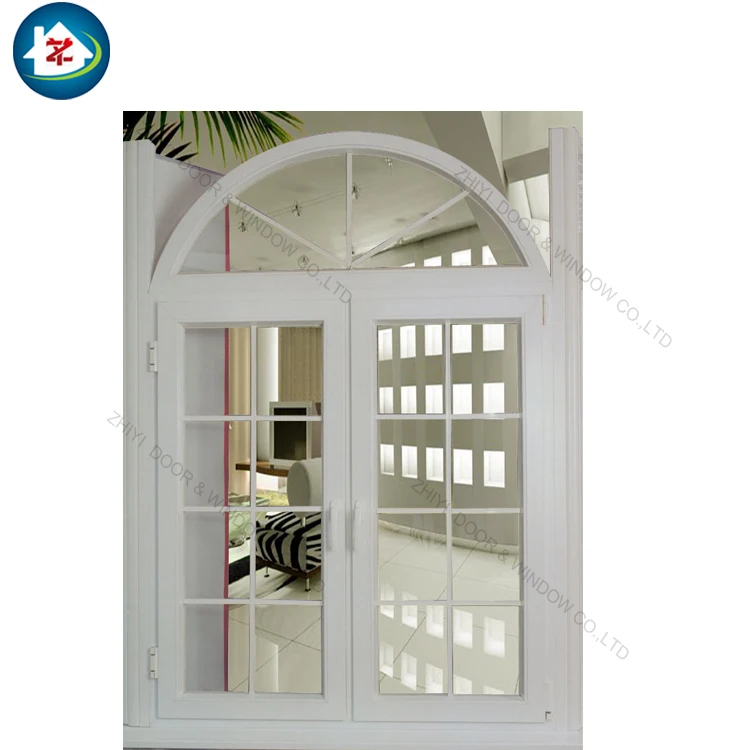 French Style Top Arch Vinyl PVC Frame Casement Windows