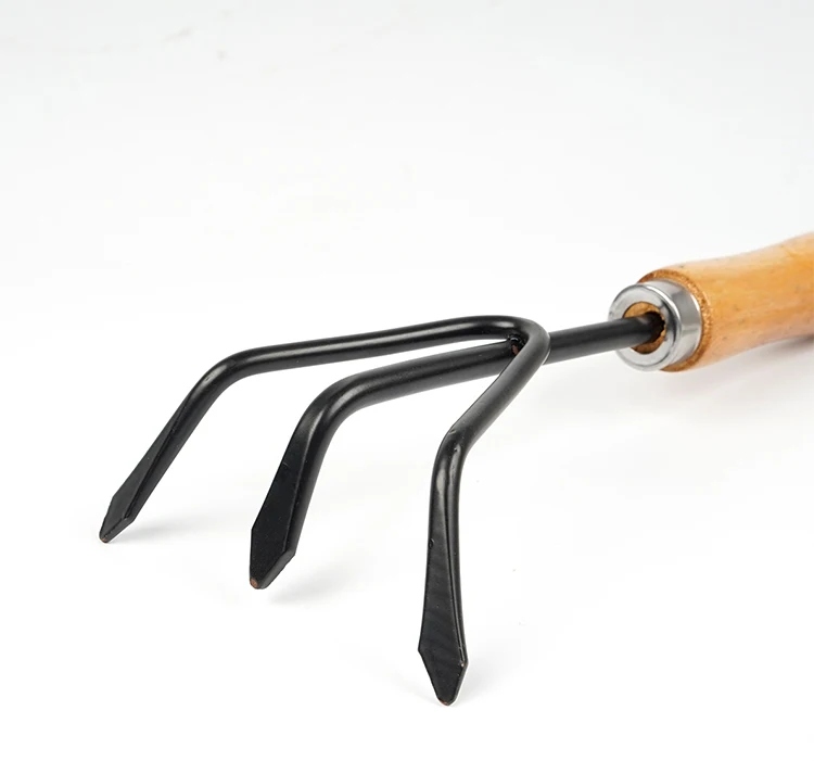 255mm Available 3 Teeth Garden Rake Metal Rake With Wood Handle - Buy ...