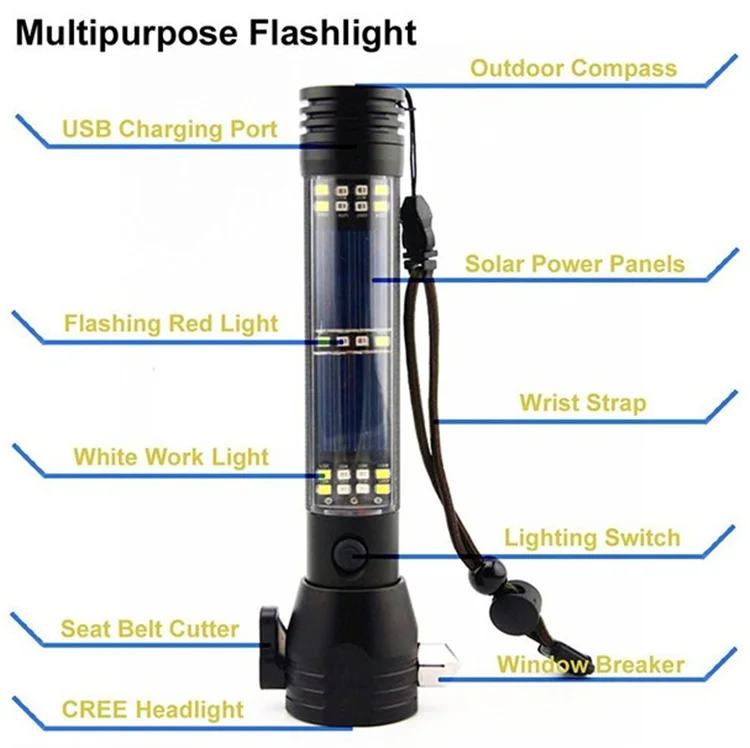 Outdoor Emergency 3w Solar Flashlight Rechargeable Led Usb Self ...