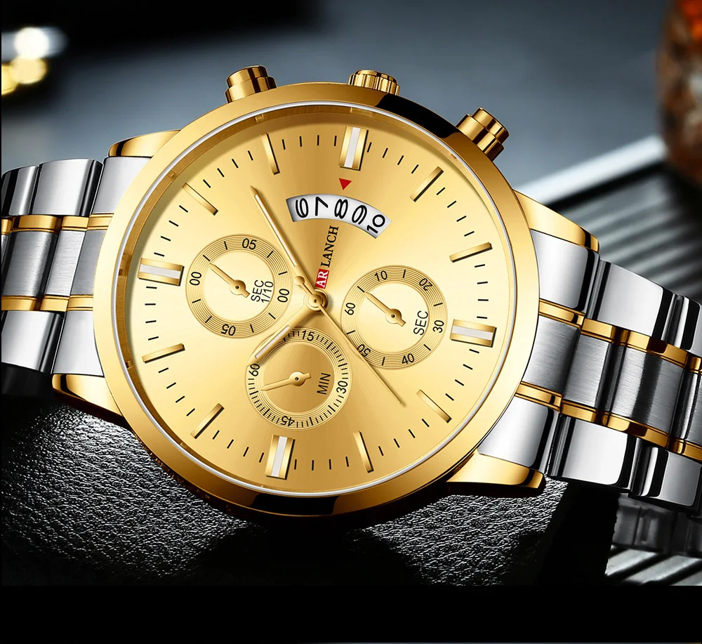 Men's Fine Watch Work Fine Gold Watch Business Waterproof Watches 43mm ...