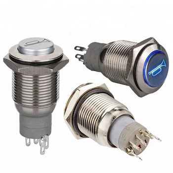 Waterproof 12v 16mm Momentary Push Button Metal Switch Car Boat Speaker ...
