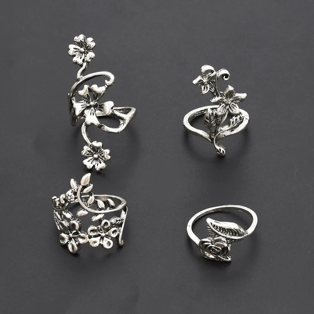 4 Pcs/set Vintage Gypsy Silver Plated Ring Set For Women - Buy Nail ...