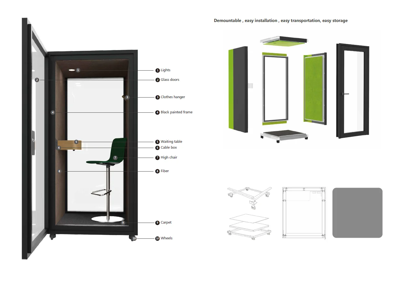 High End Modern Customized Office Private Soundproof Metal Call Box ...