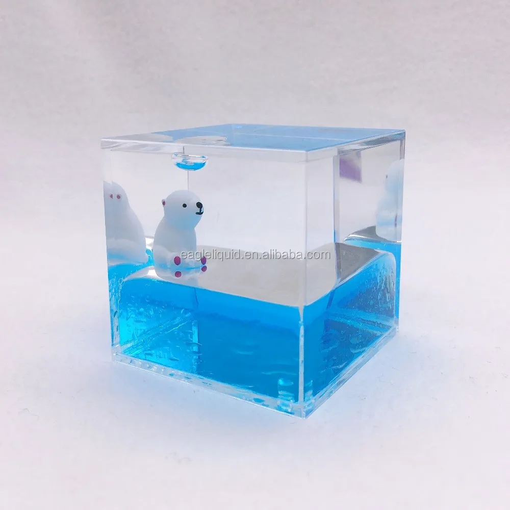 Blue Oil Water Liquid Aqua Paperweight Cube with 3D Polar Bear Floater