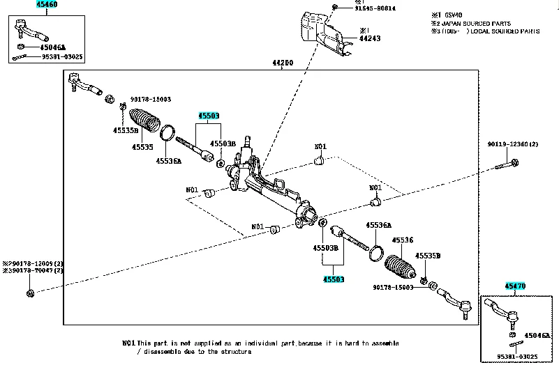Steering Rack End Sub-Assy 45503-12130 for Corolla ZRE122