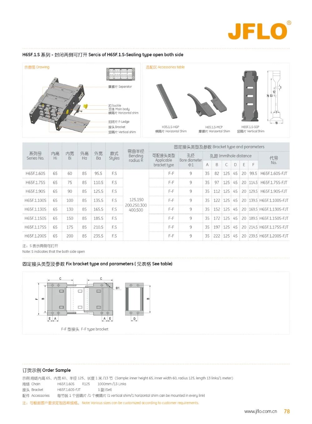 JFLO Machine Drag Cable Chain with Yellow Joint (h65series)