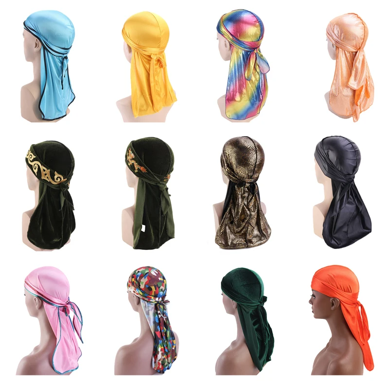 New Couple Polyester Silky Bonnet Caps Couple Velvet Night Sleep Durags ...
