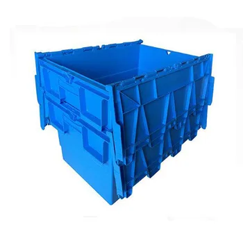 Heavy Duty Blue Hinged Attached Lid Containers Big Stackable Tote Bin ...