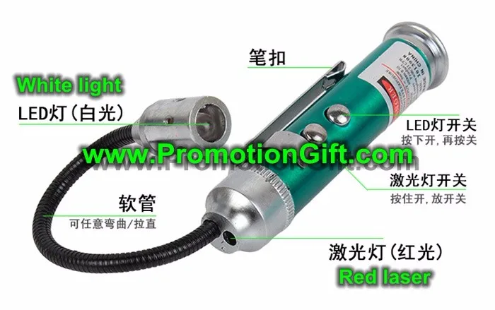 With Magnet Flexible Tube Magnetic Led Flashlight Red Laser Pointer ...